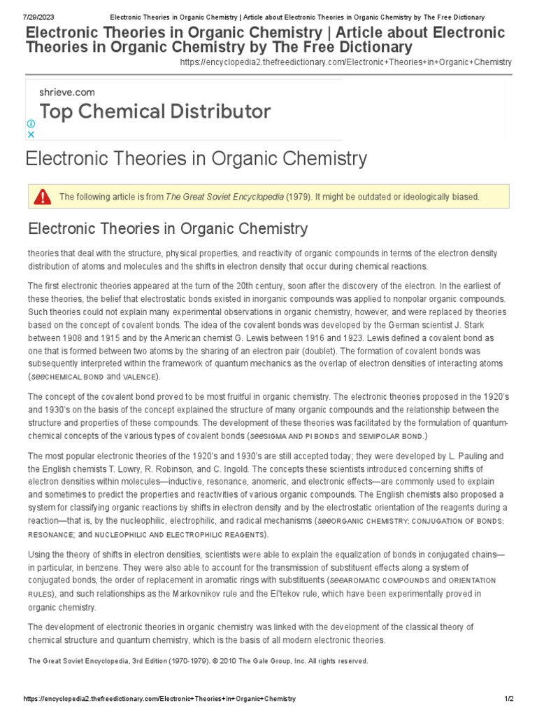 Electronic Theories in Organic Chemistry - Article About Electronic Theories in Organic ...