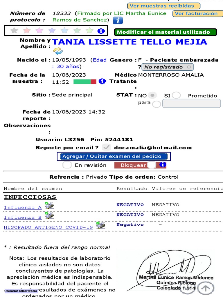 Resultados de Exámenes de Tania Tello | PDF
