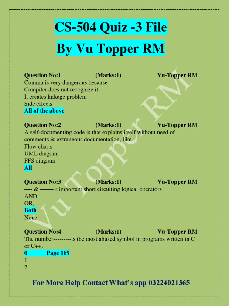 CS504 Quiz-3 by Vu Topper RM | PDF | Inheritance (Object Oriented Programming) | Object ...