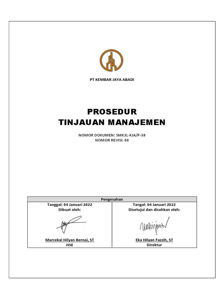 1d Prosedur Tinjauan Manajemen K3LH KJA | PDF | Bisnis | Pengelolaan Keuangan & Uang