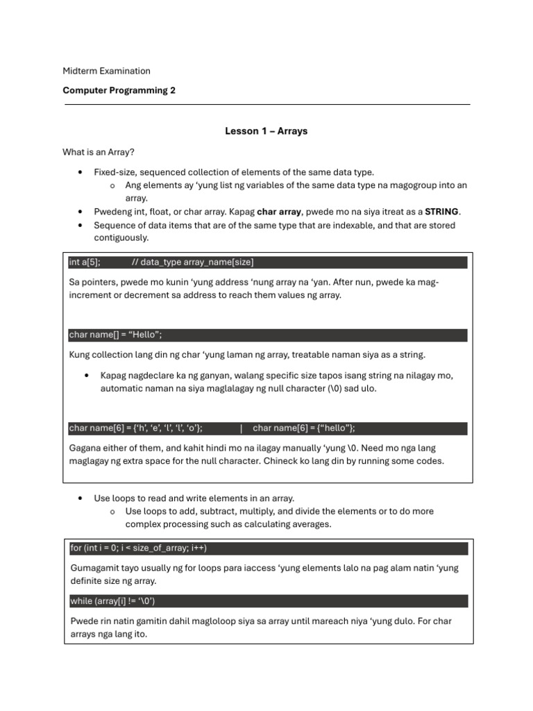 Midterm Examination - CP2 Reviewer | Download Free PDF | Pointer (Computer Programming ...