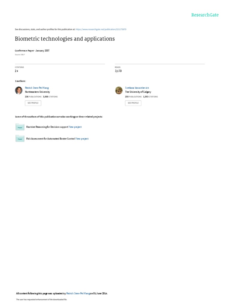 Biometric Technologies and Applications | Download Free PDF ...