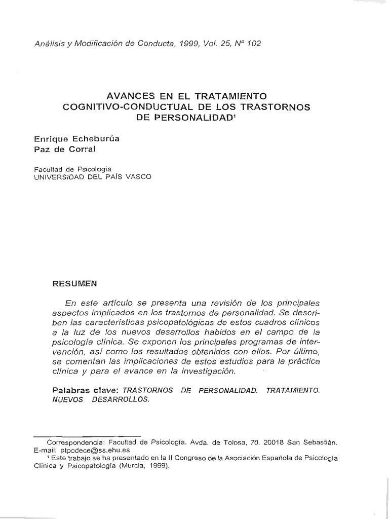 Tratamiento C-Conductual Trast Personalidad | PDF