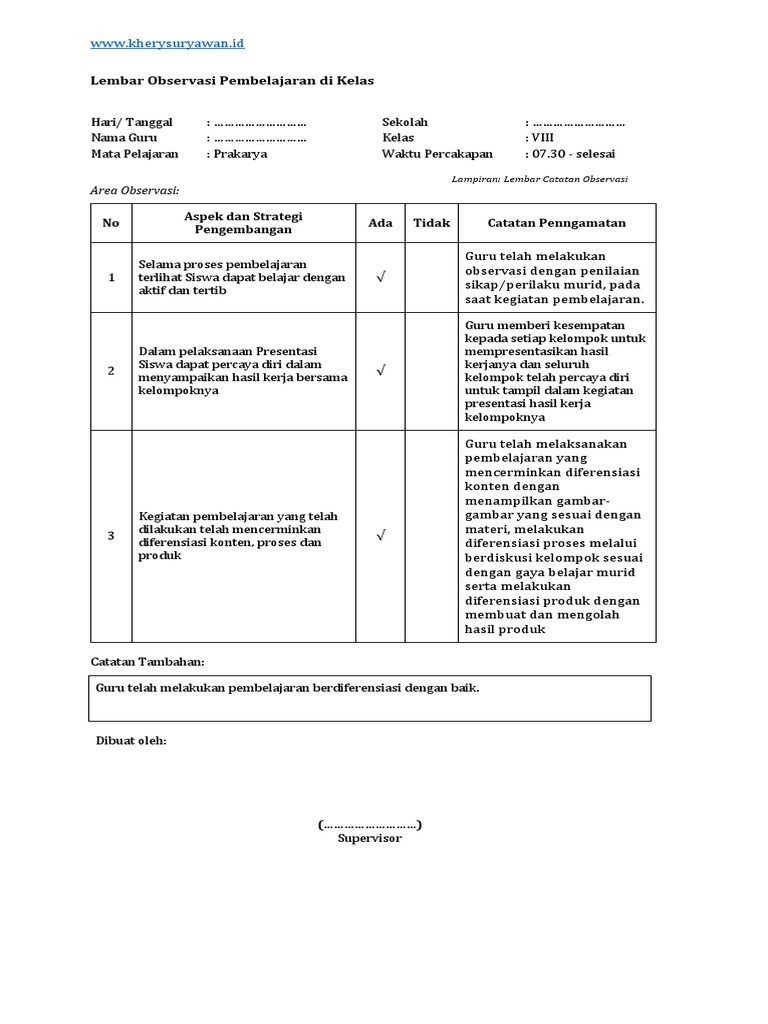 Contoh Lembar Observasi Kelas VIII | PDF | Karier & Perkembangan ...