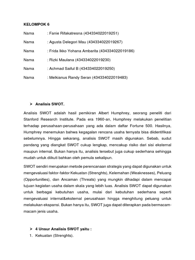 Analisis SWOT Koperasi Kelas | PDF | Karier & Perkembangan