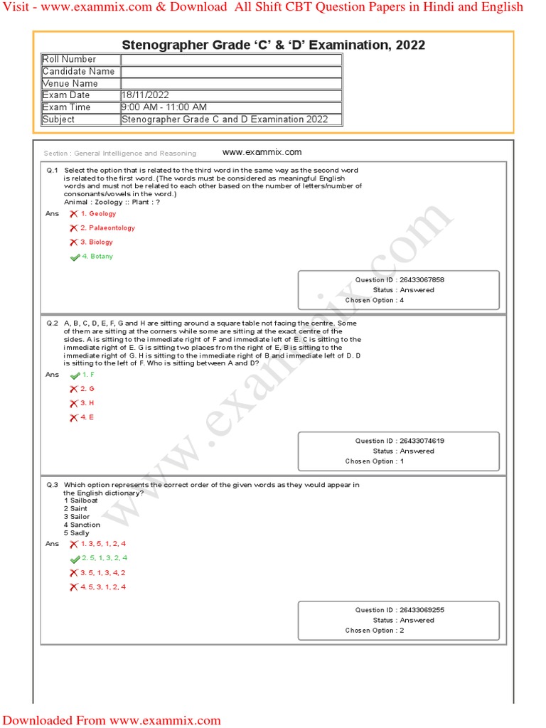 Stenographer Grade C' & D' Examination, 2022 | PDF | Human ...