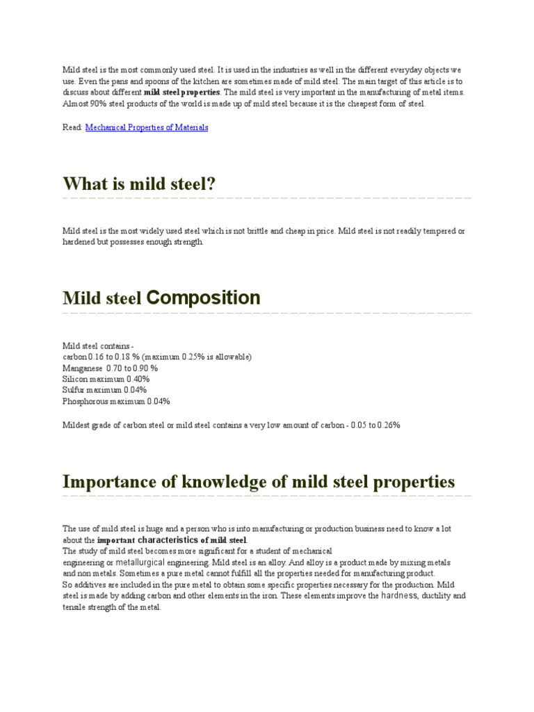 Mild Steel Is The Most Commonly Used Steel | PDF | Steel | Metals