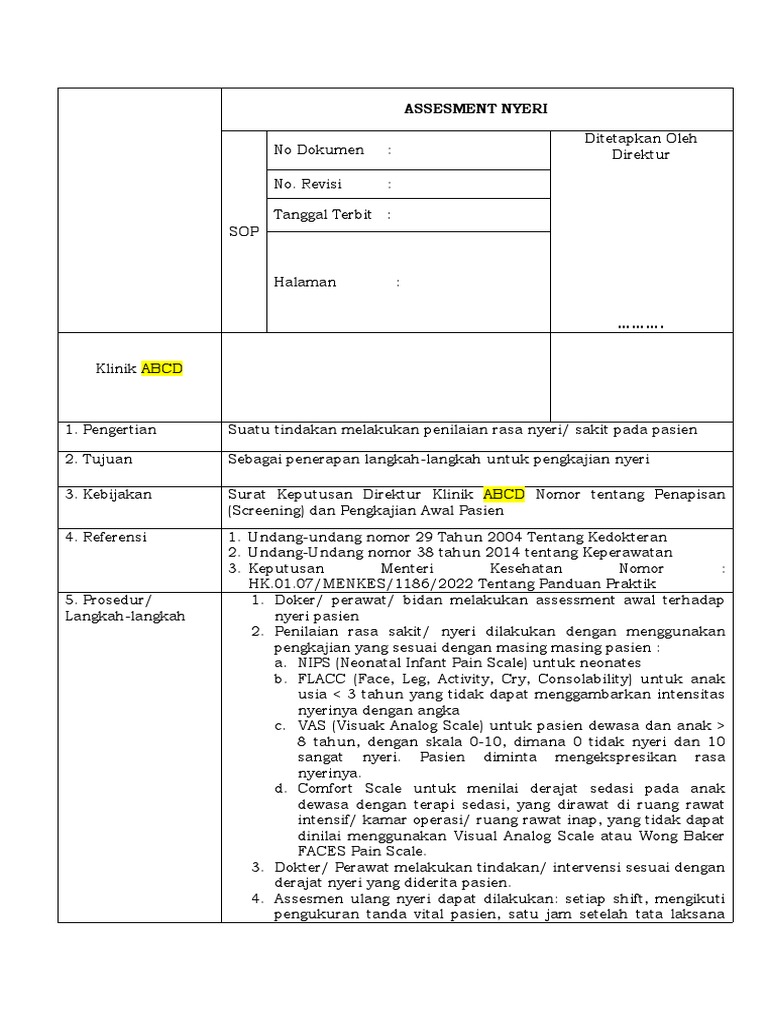 Sop Terbaru Assesment Nyeri | PDF
