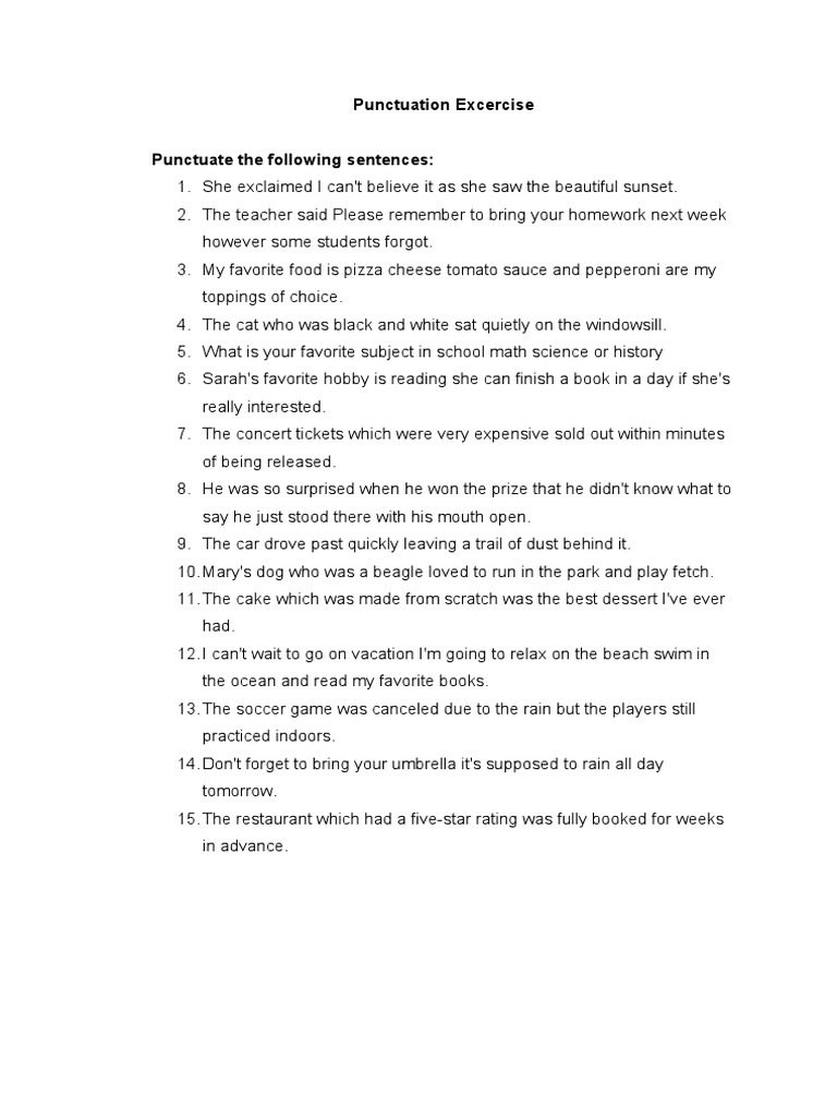 Punctuation Exercise with Answers | PDF