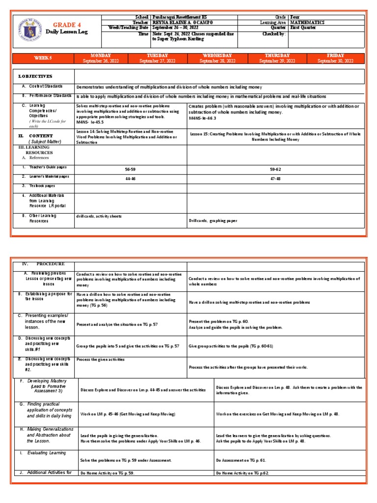 Grade 4 DLL Quarter 1 Week 5 Sir Bien Cruz - 1 | Download Free PDF ...