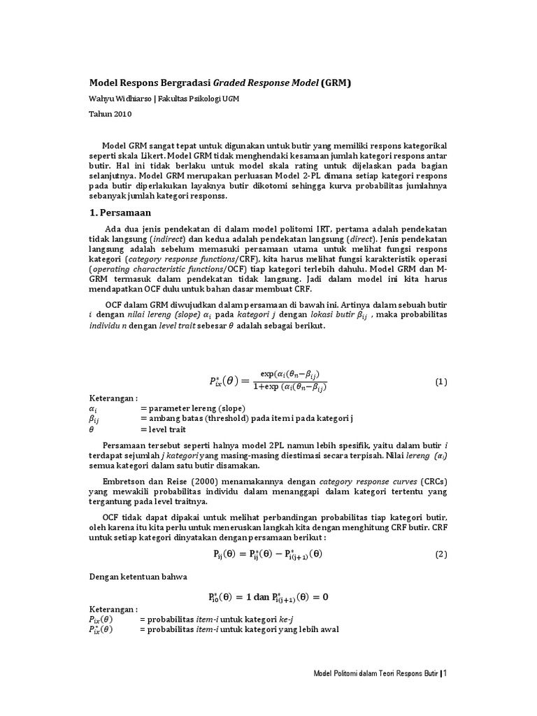 Model Respons Bergradasi GRM | PDF | Metode & Bahan Ajar