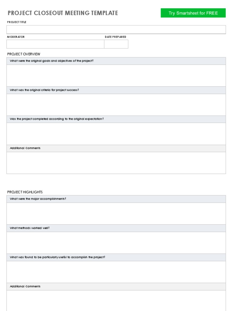 Project Closeout Meeting Template | PDF | Project Management | Systems ...
