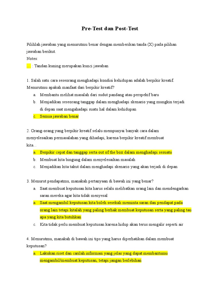 Pre Test - Pos Test Upgrade Tentang Kita | PDF | Pengembangan Diri