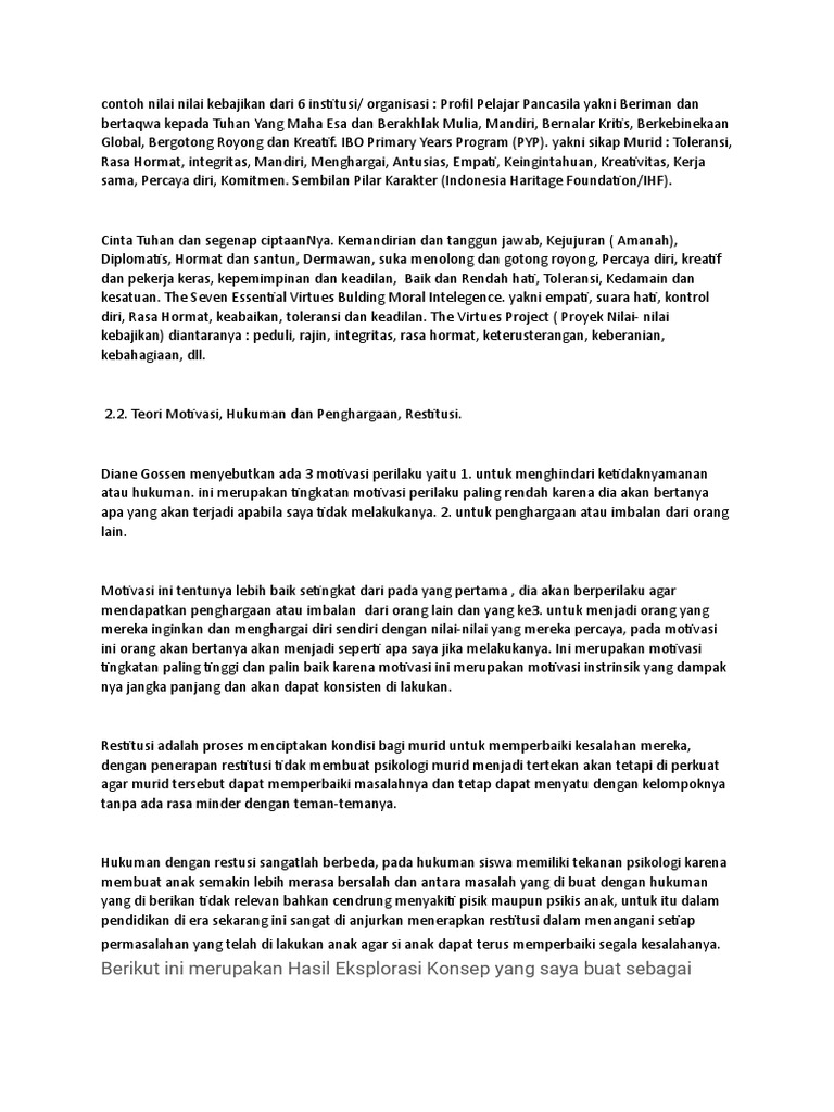 Contoh Nilai Nilai Kebajikan Dari 6 Institusi | PDF
