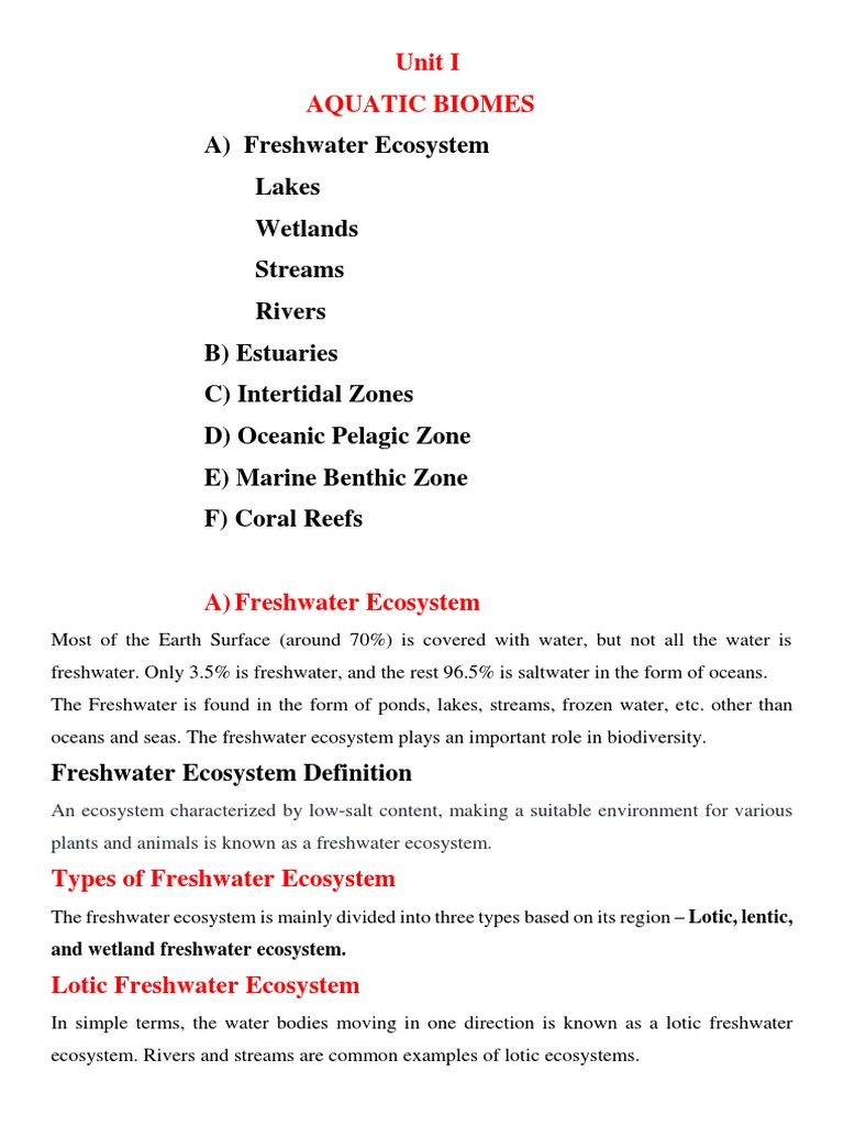 Aquatic Biomes Notes | PDF | Wetland | Food Web