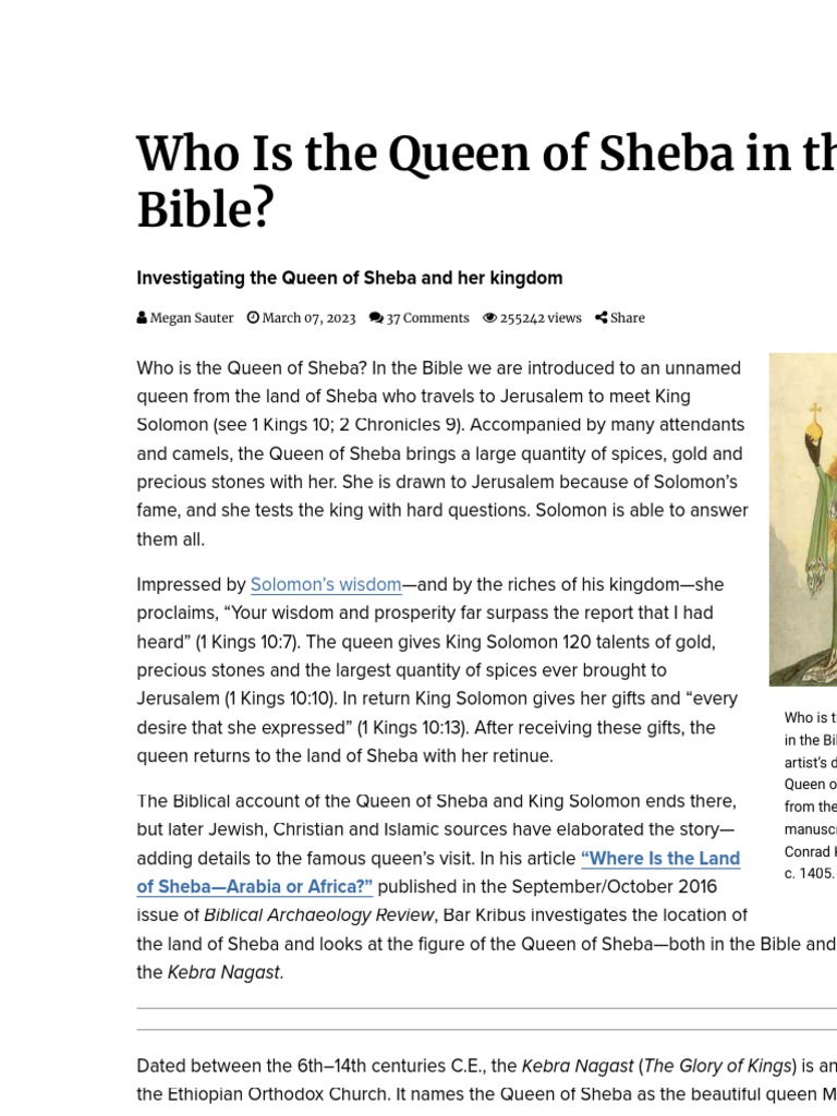 Who Is The Queen of Sheba in The Bible - Biblical Archaeology Society | PDF