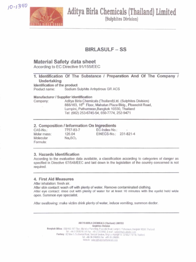 Formulary - Sodium Sulfite - MSDS | PDF