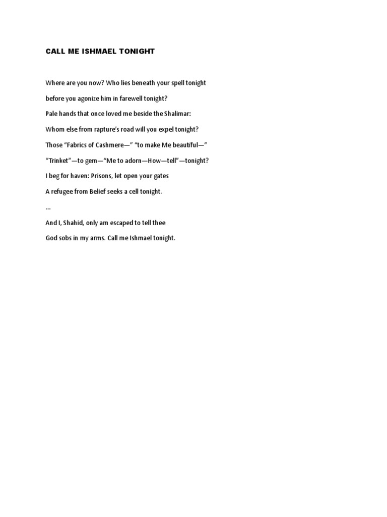 Agha Shahid Ali,Call Me Ishmael Tonight | PDF
