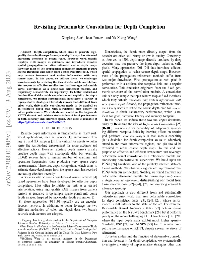 Revisiting Deformable Convolution For Depth Completion: Xinglong Sun, Jean Ponce, and Yu-Xiong ...