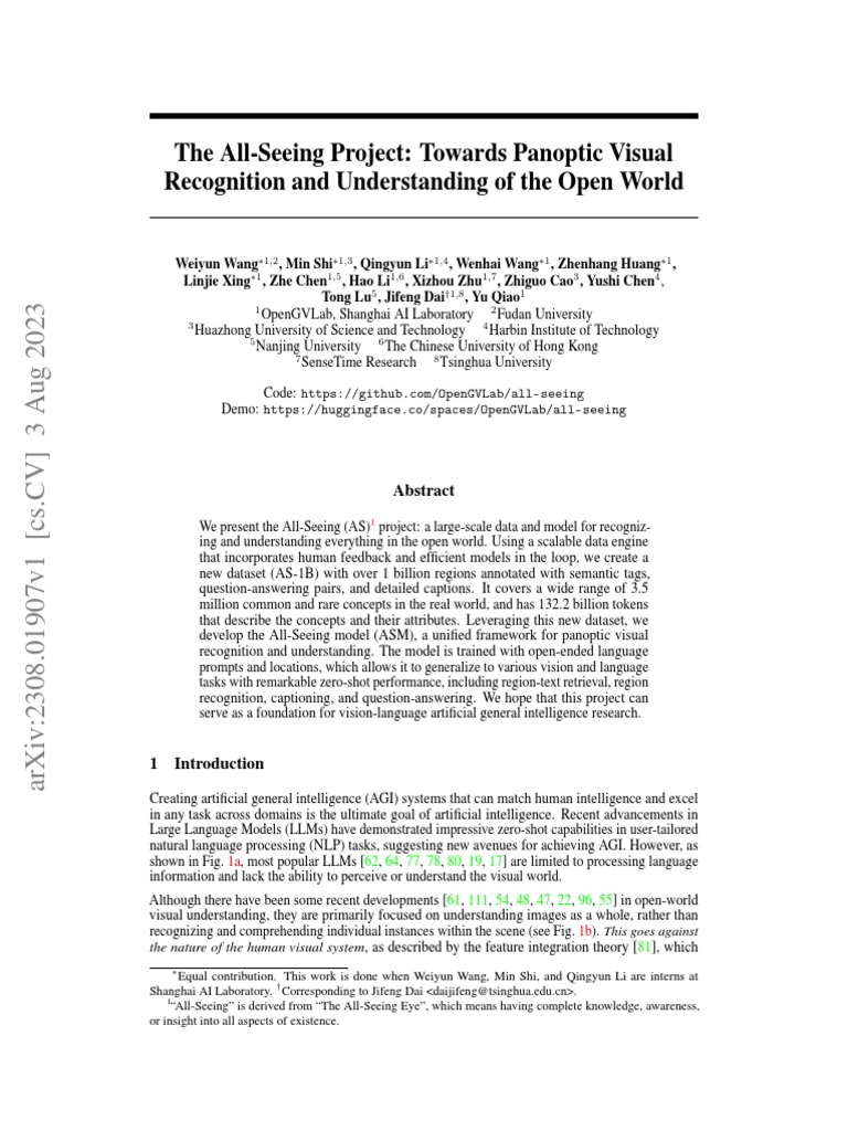 The All-Seeing Project: Towards Panoptic Visual Recognition and Understanding of The Open World ...