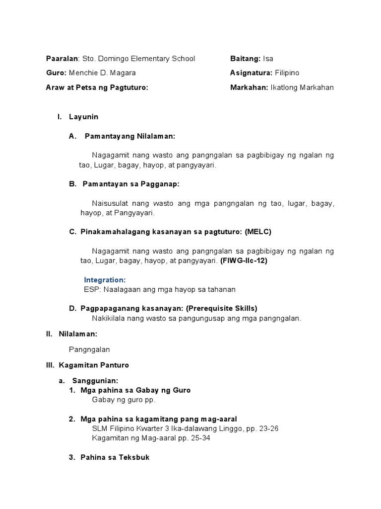 Cot 1 Filipino Pangngalan | PDF