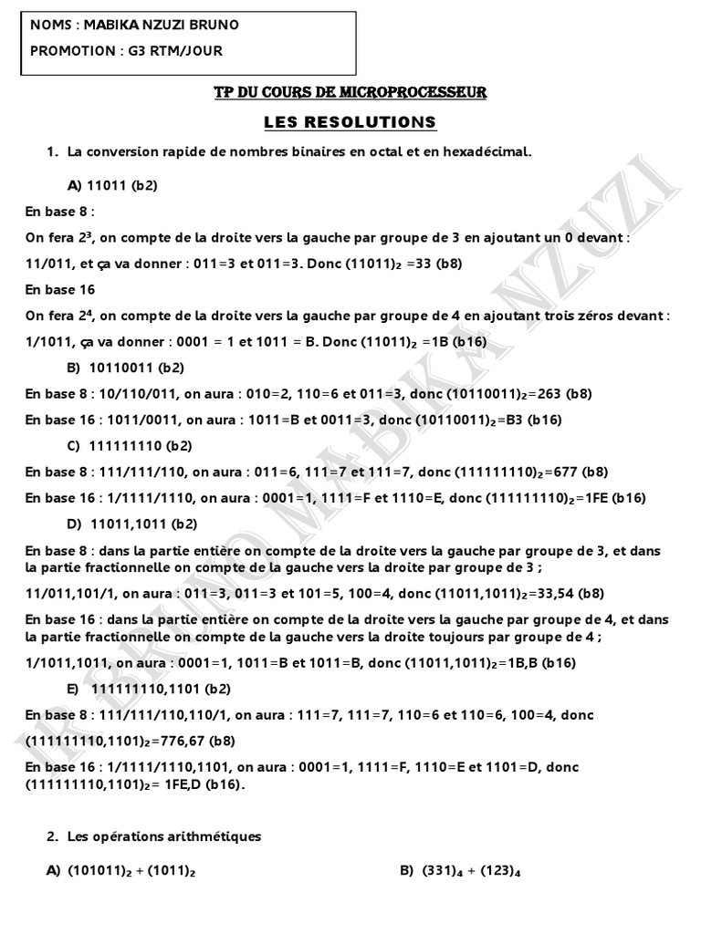 TP de Cours de Microprocesseur | PDF | Nombre | Mathématiques élémentaires