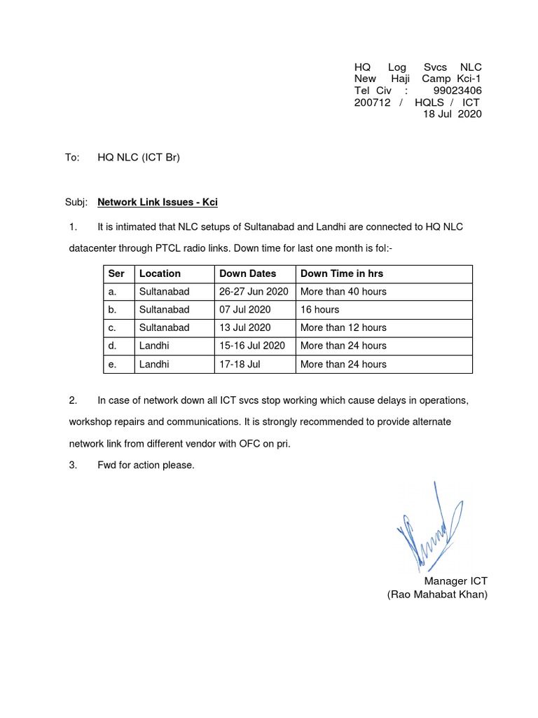 Network Downtime Report: Sultanabad & Landhi | PDF
