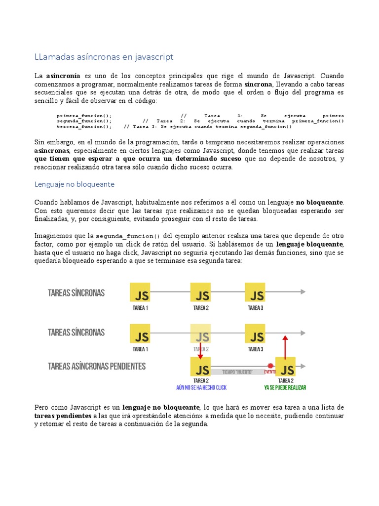 Asincronía en JavaScript: Guía SEO | PDF | Lenguaje de programación | Devolución de llamada ...