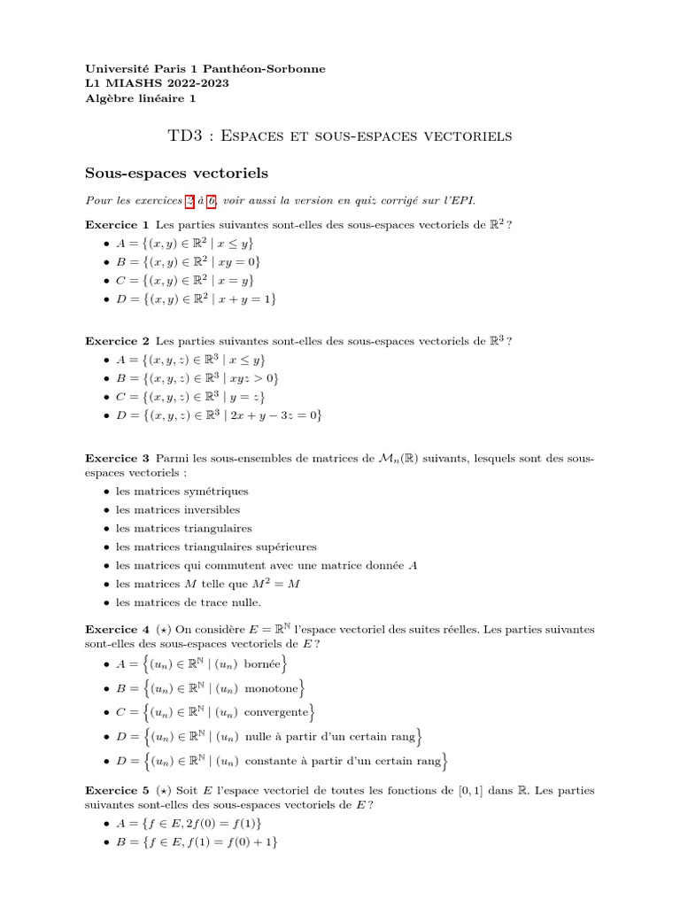 Sous-espaces vectoriels en algèbre linéaire | PDF | Matrice ...