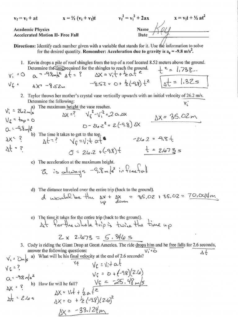 WS_Freefall_-_Review_Problems_solutions | PDF
