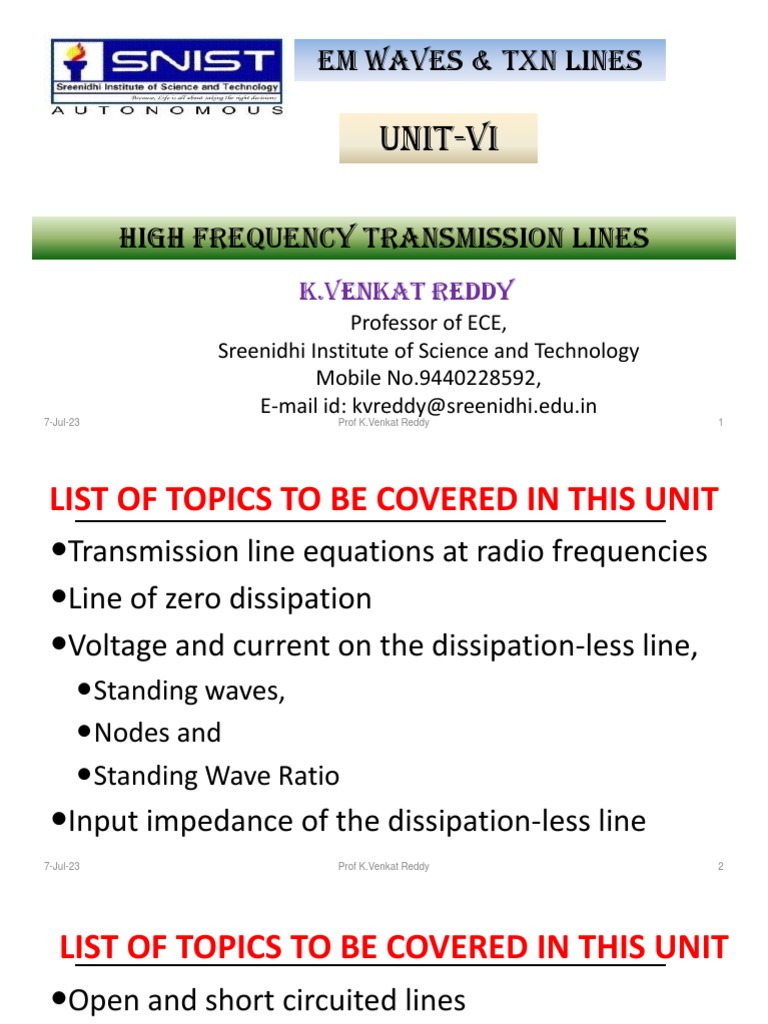 Emtl Unit-Vi High Frequency Transmission Lines Modified | PDF | Electrical Impedance | Electronics