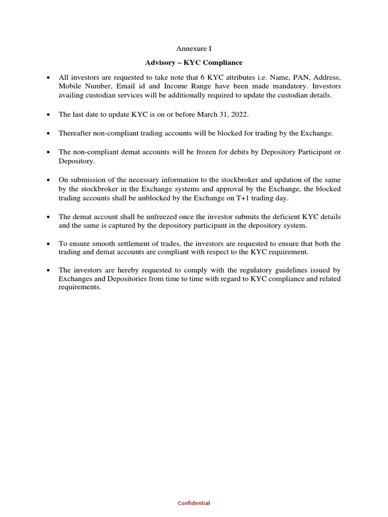 Annexure I - Advisory For KYC Updation | PDF