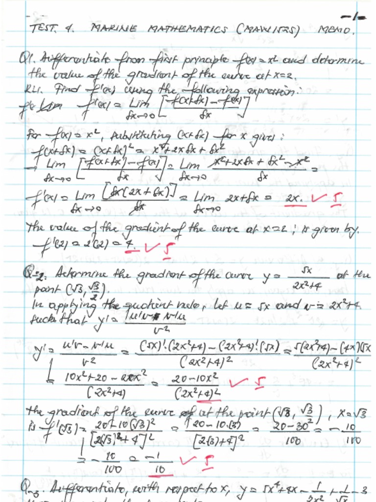Marine Mathematics Test 4. Memo | PDF