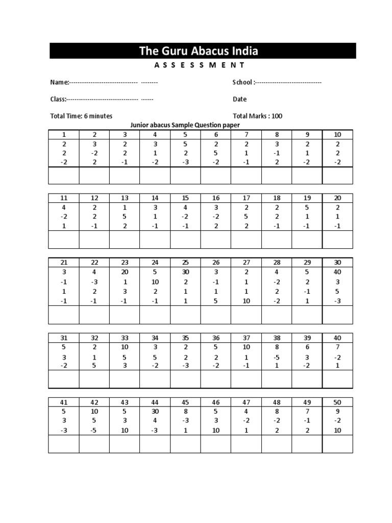 Level 2 Abacus Sample Question Paper | PDF