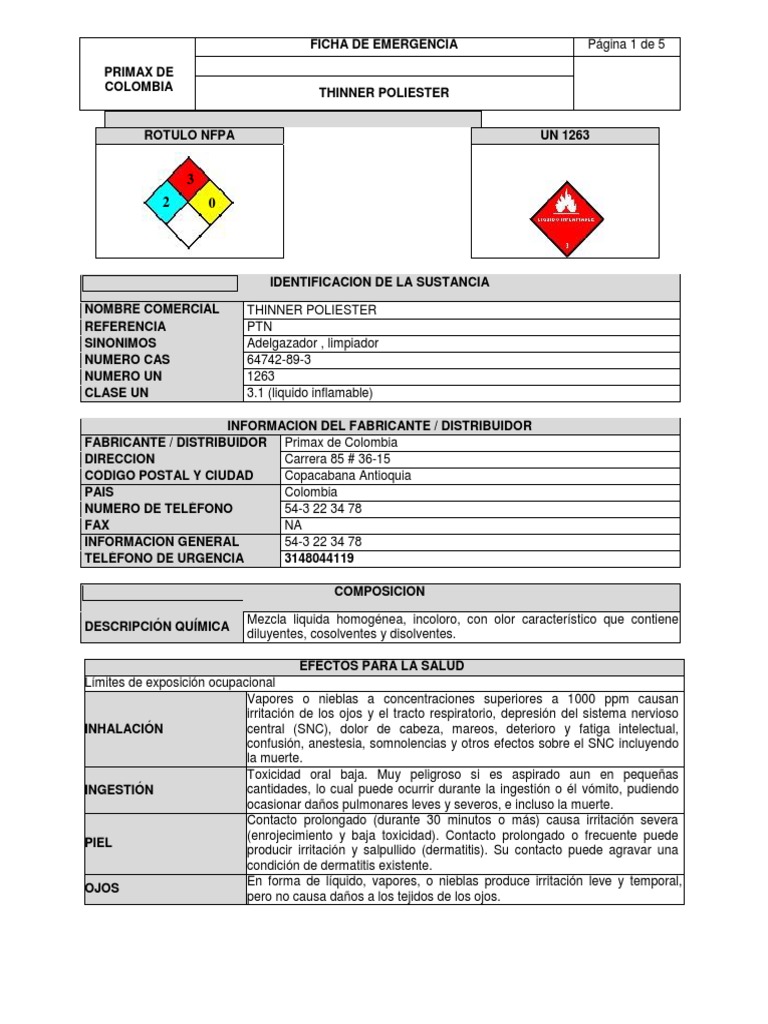 F S Thinner | PDF | Química | Sustancias químicas