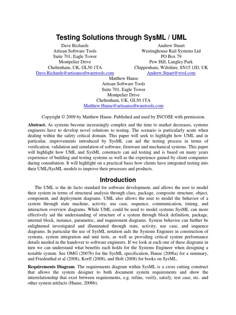 Testing Solutions Through UML-SysML-Hause Stuart Submission INCOSE ...