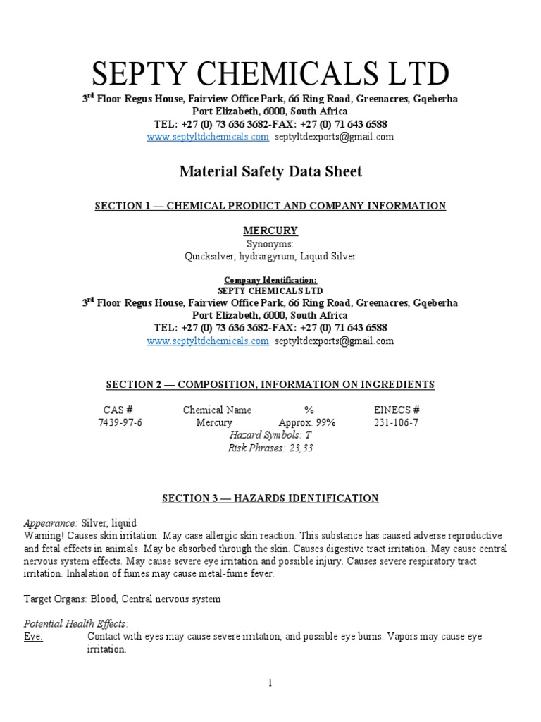 Septy Chemicals LTD: Material Safety Data Sheet | Download Free PDF ...