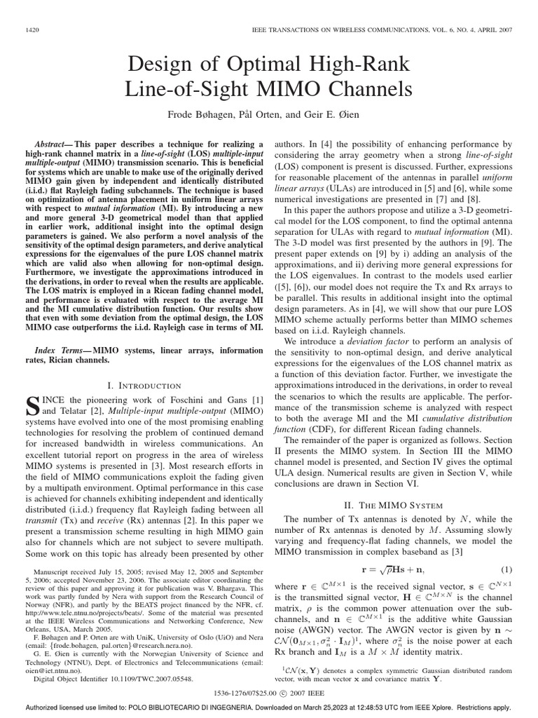 Design of Optimal High-Rank Line-of-Sight MIMO Channels | PDF | Mimo ...