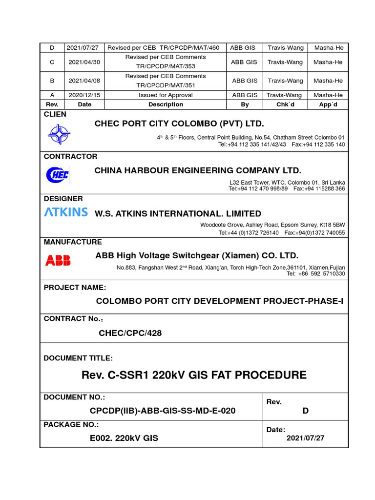 Rev.d-Ssr1 220kv Gis Fat Procedure | PDF | Electrical Engineering ...
