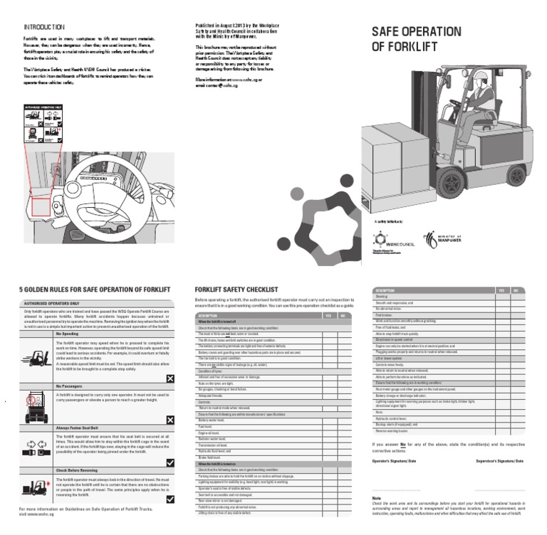 Safe Operation of Forklift Brochure - English | PDF | Forklift | Elevator