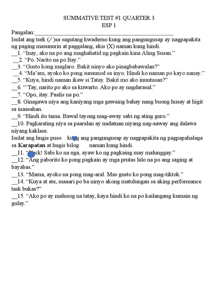 3rd Quarter Summative Test#1 | PDF
