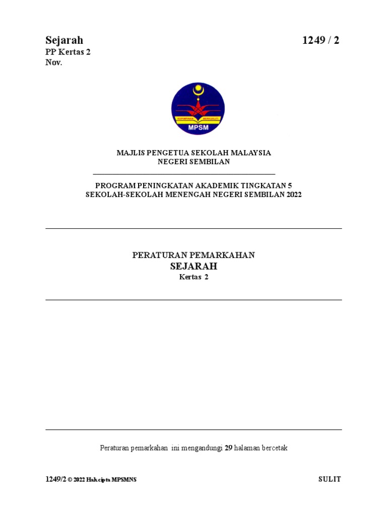 Skema Sejarah K2 Negeri Sembilan 2022 | PDF