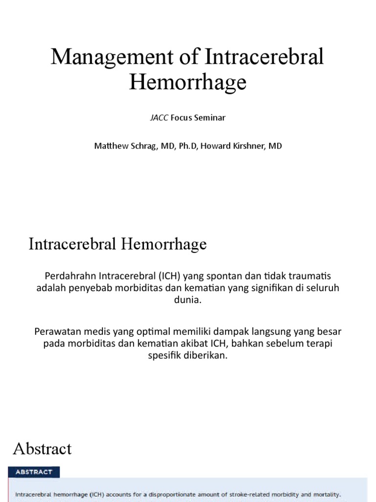 Management of Intracerebral Hemorrhage | PDF