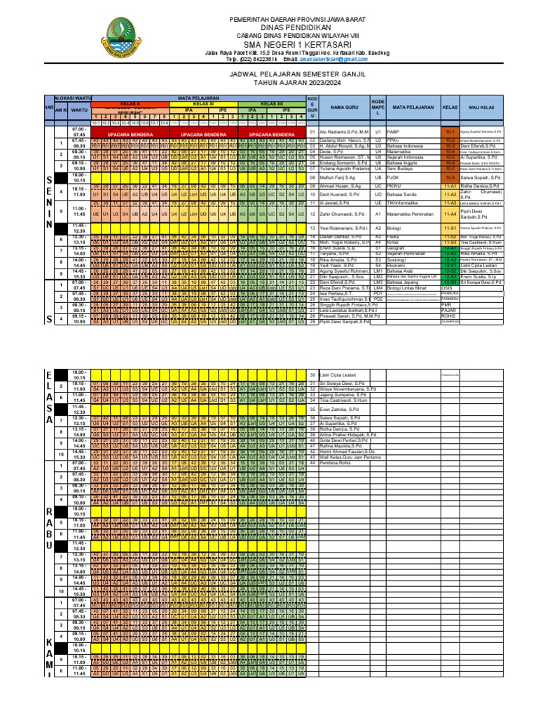 Update Jadwal Pelajaran Semester Ganjil 2023-2024 | PDF