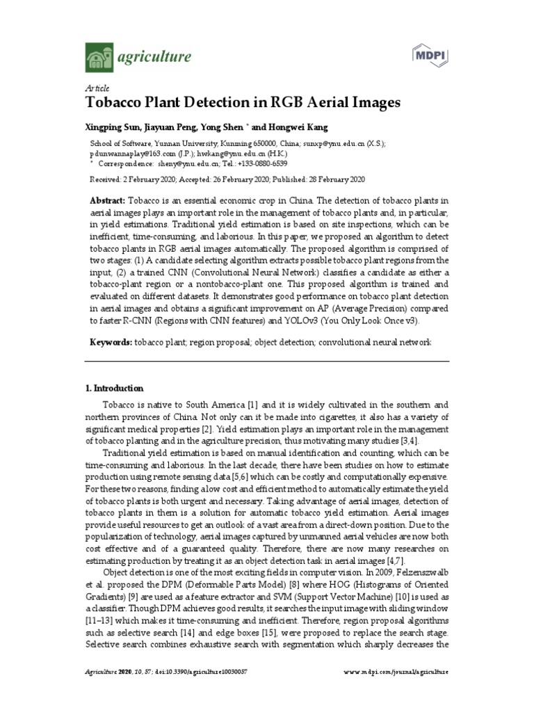 Tobacco Plant Detection In Rgb Aerial Images Pdf Cognitive Science