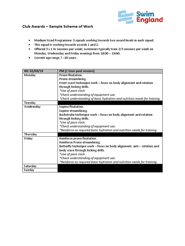 Club Awards Sample Scheme of Work | PDF