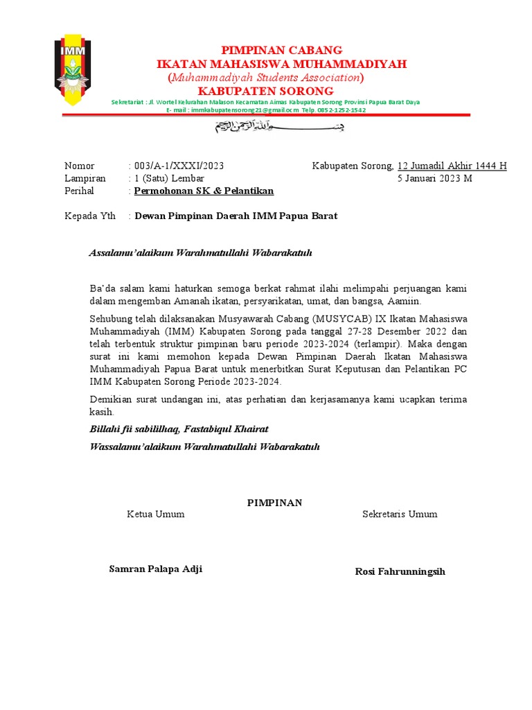Permohonan SK & Pelantikan IMM | PDF | Ilmu Sosial