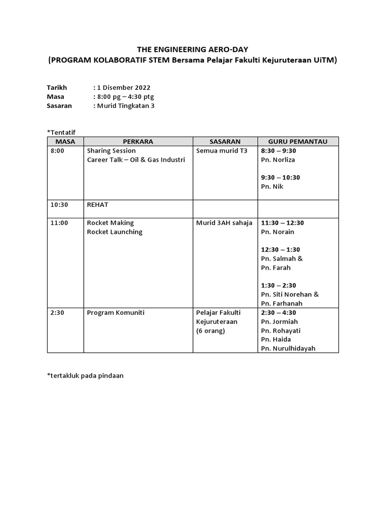 Cth Tentatif the Engineering Aero-day | PDF