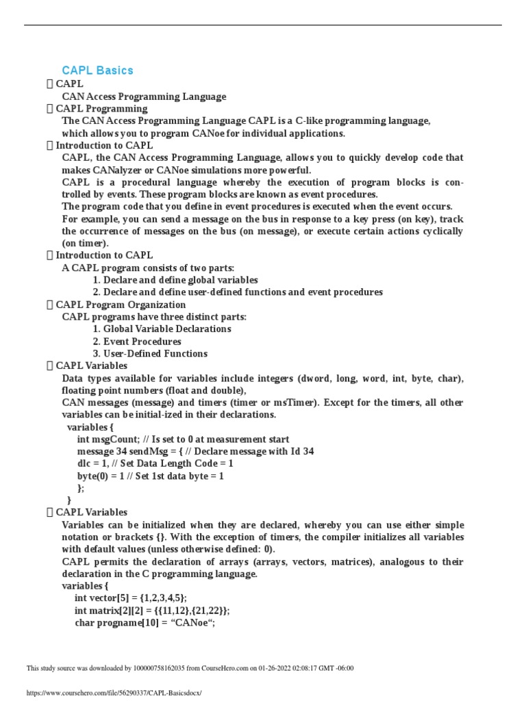 CAPL Basics | PDF | Variable (Computer Science) | Computer Program CAPL Basics | PDF | Variable (Computer Science) | Computer Program