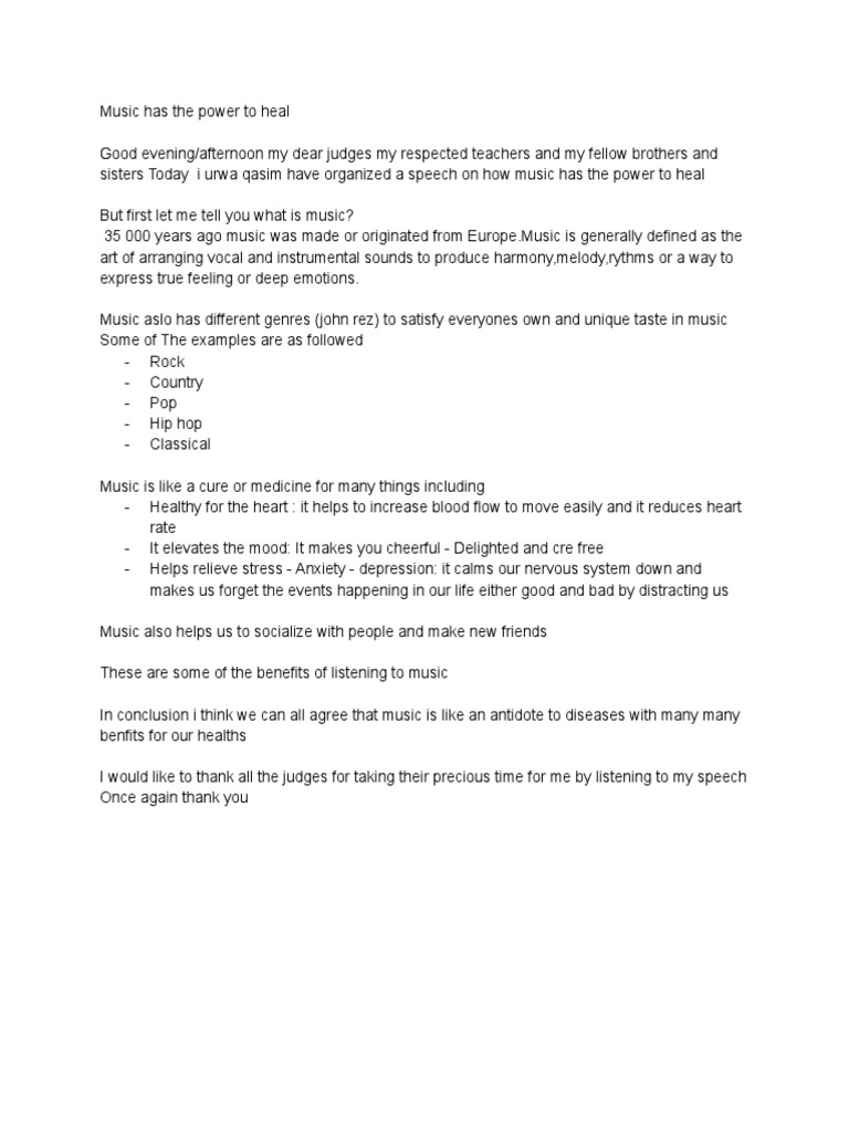 Music Has The Power To Heal Essay | PDF